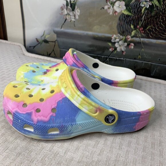 CROCS | Shoes | Crocs Tie Dye Rainbow Slip On Clogs Sandals Shoes ...